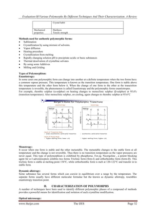 Evaluation of Various Polymorphs by Different Techniques and Their Characterization A Review | PDF
