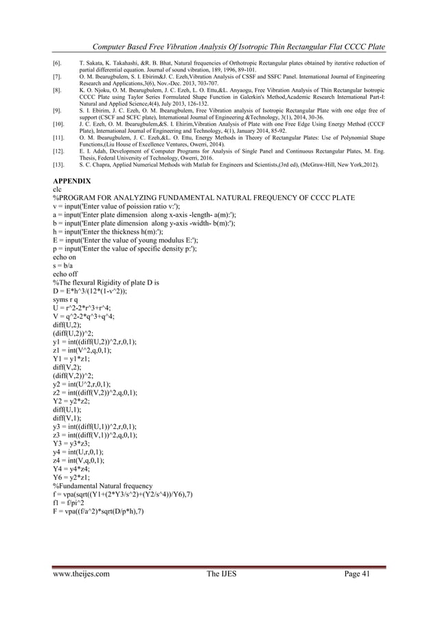 Computer Based Free Vibration Analysis Of Isotropic Thin Rectangular Flat Cccc Plate Pdf