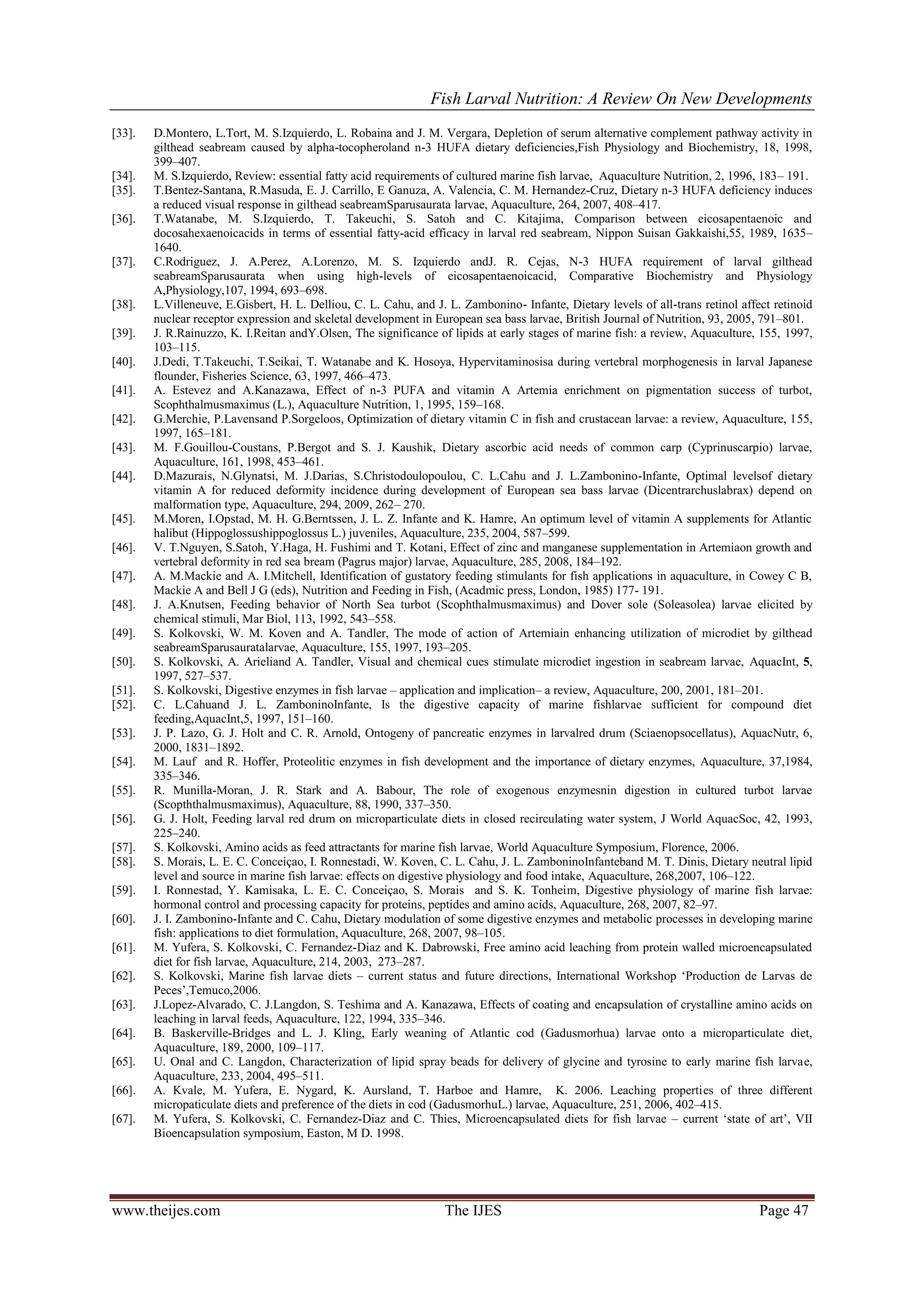 Fish Larval Nutrition: A Review on New Developments | PDF