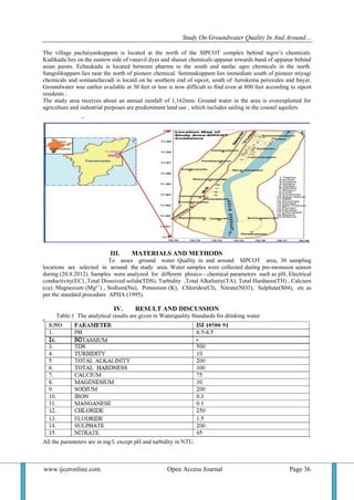 Study on groundwater quality in and around sipcot industrial complex ...