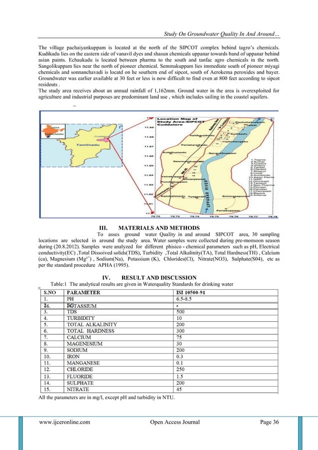 Study on groundwater quality in and around sipcot industrial complex ...