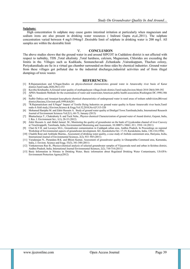 Study on groundwater quality in and around sipcot industrial complex ...