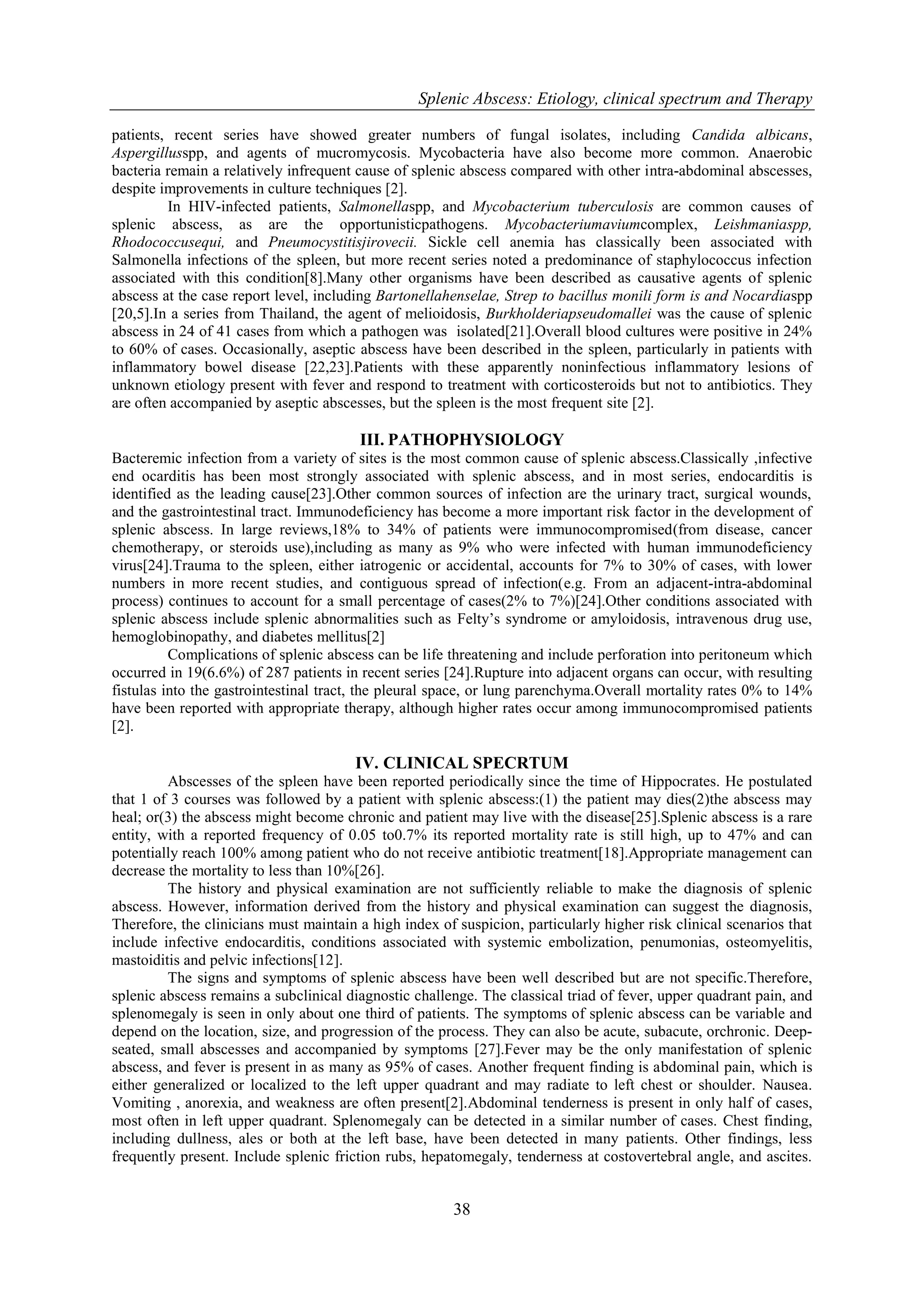 Splenic Abscess: Etiology, clinical spectrum and Therapy | PDF