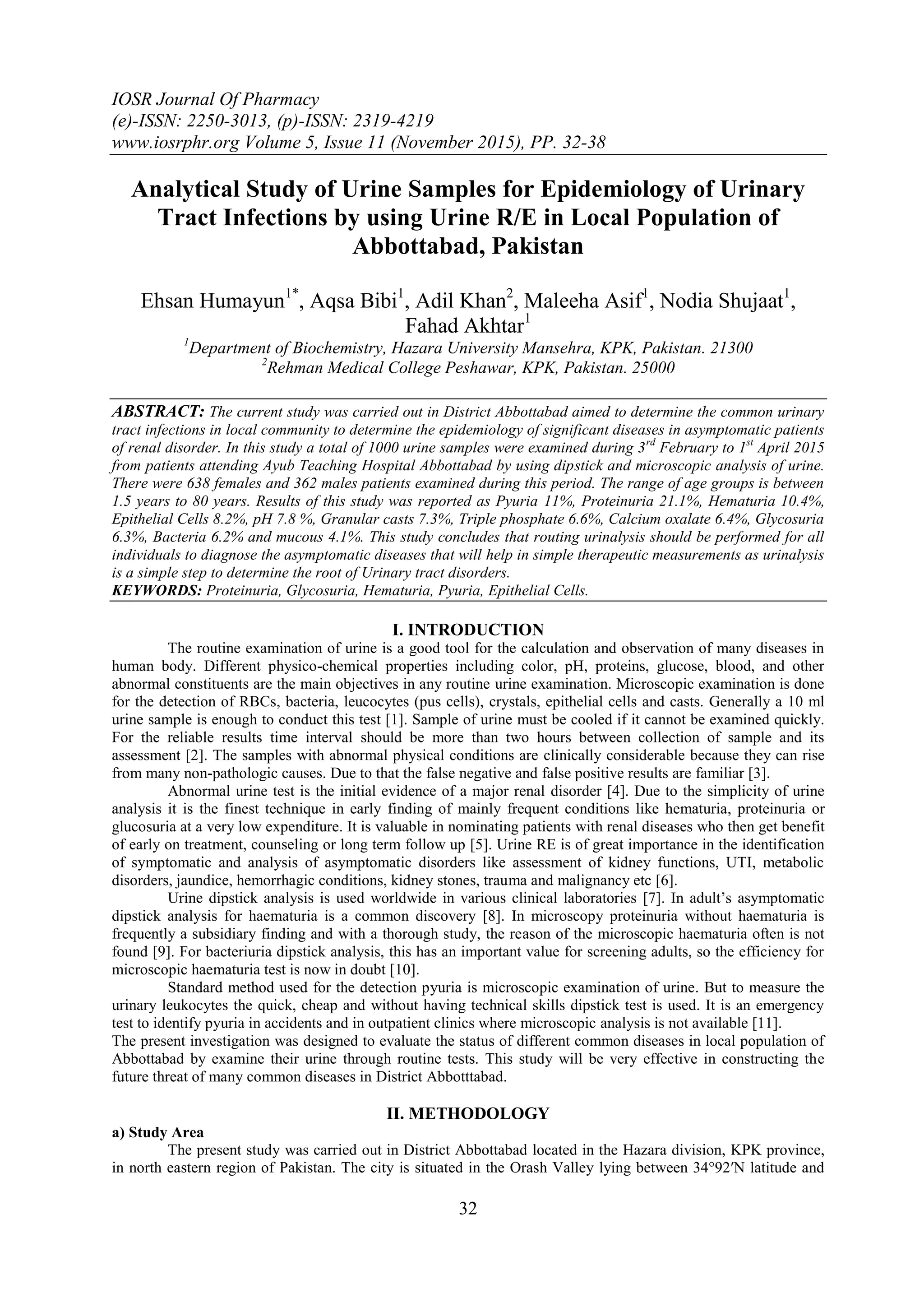 Analytical Study of Urine Samples for Epidemiology of Urinary Tract ...