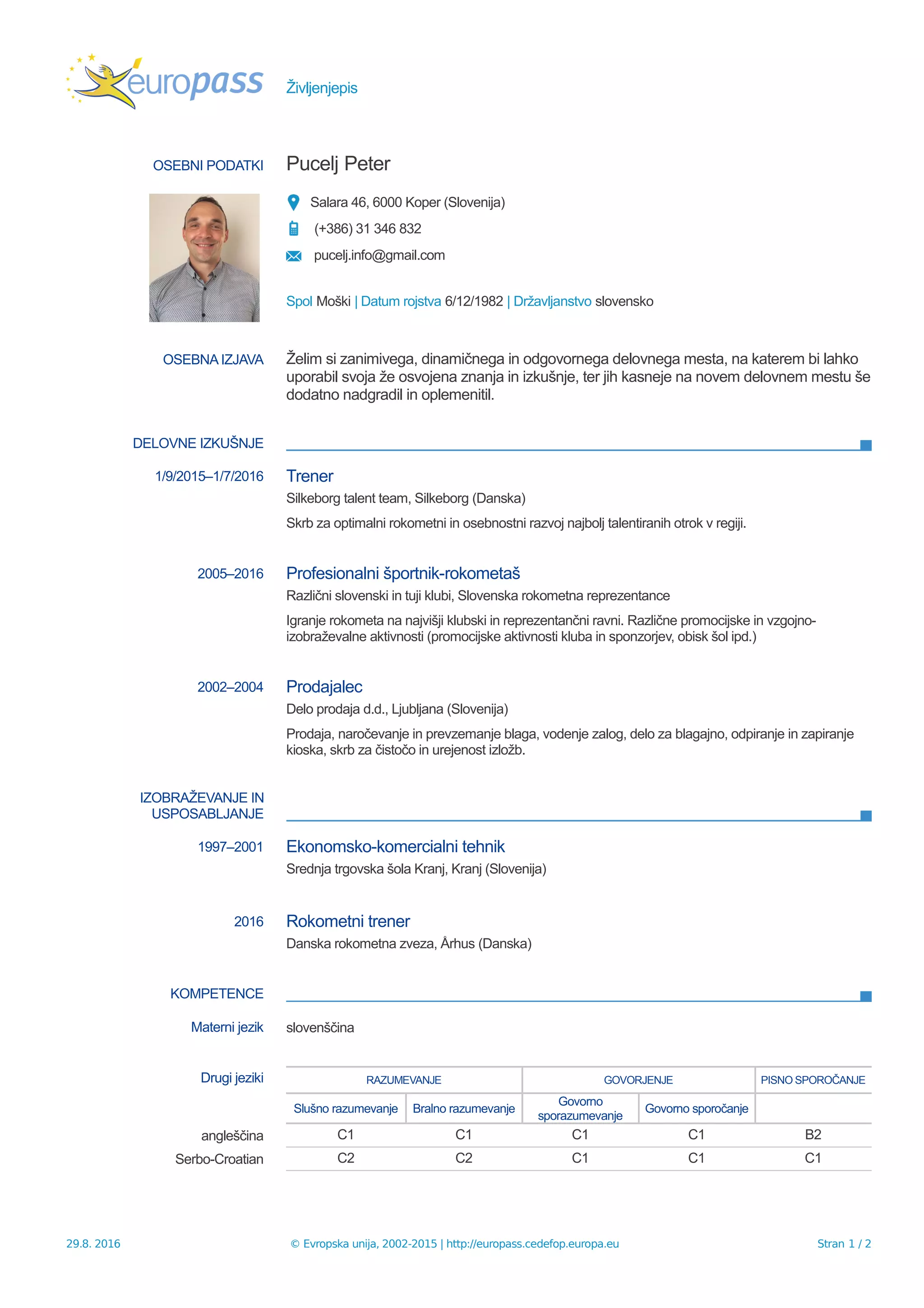 Europass CV Peter P slo | PDF