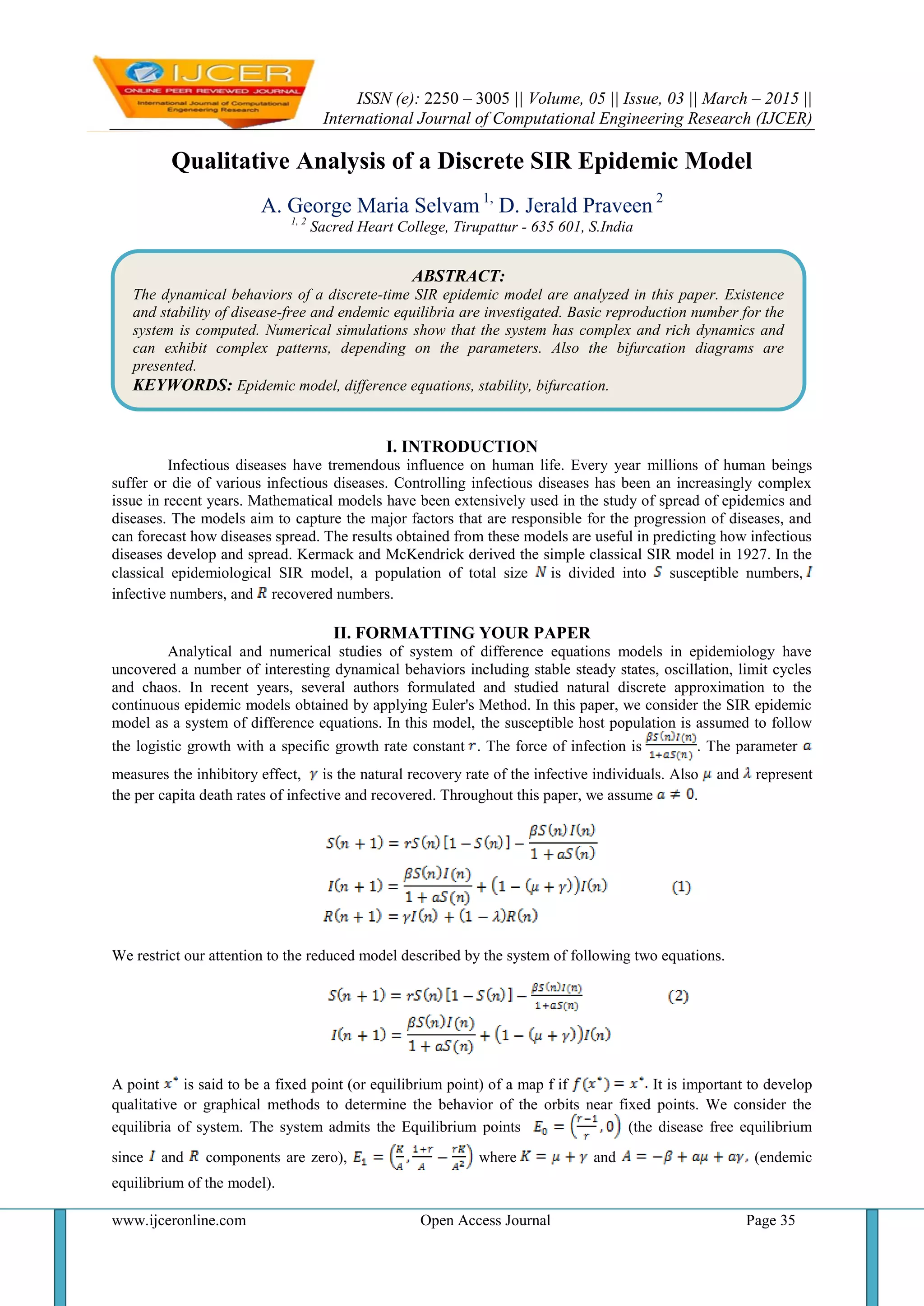Qualitative Analysis of a Discrete SIR Epidemic Model | PDF