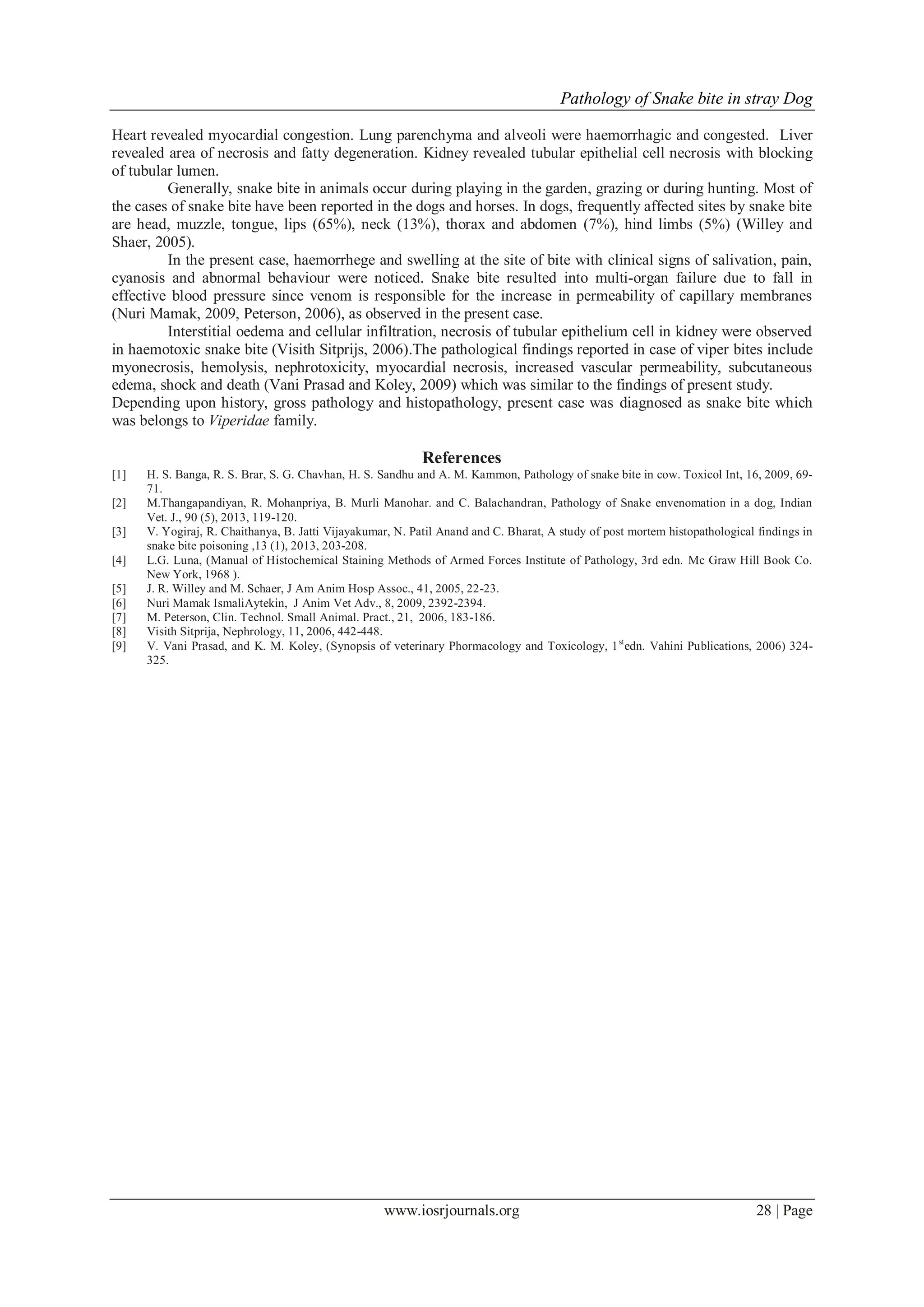 Pathology of Snake bite in stray Dog | PDF