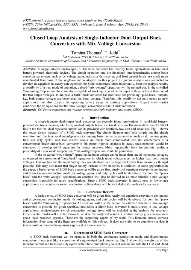 Closed Loop Analysis of Single-Inductor Dual-Output Buck Converters with Mix-Voltage Conversion ...