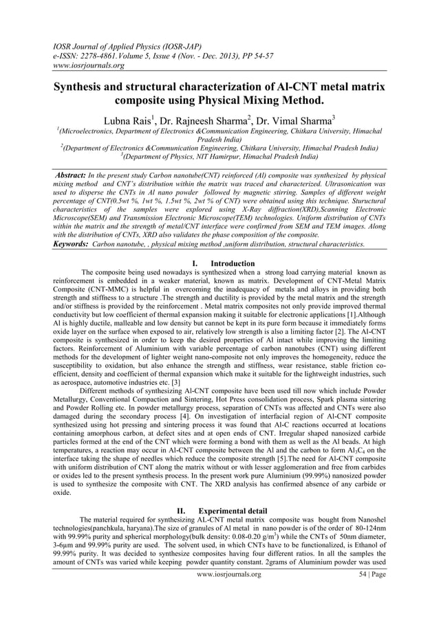 Synthesis and structural characterization of Al-CNT metal matrix ...