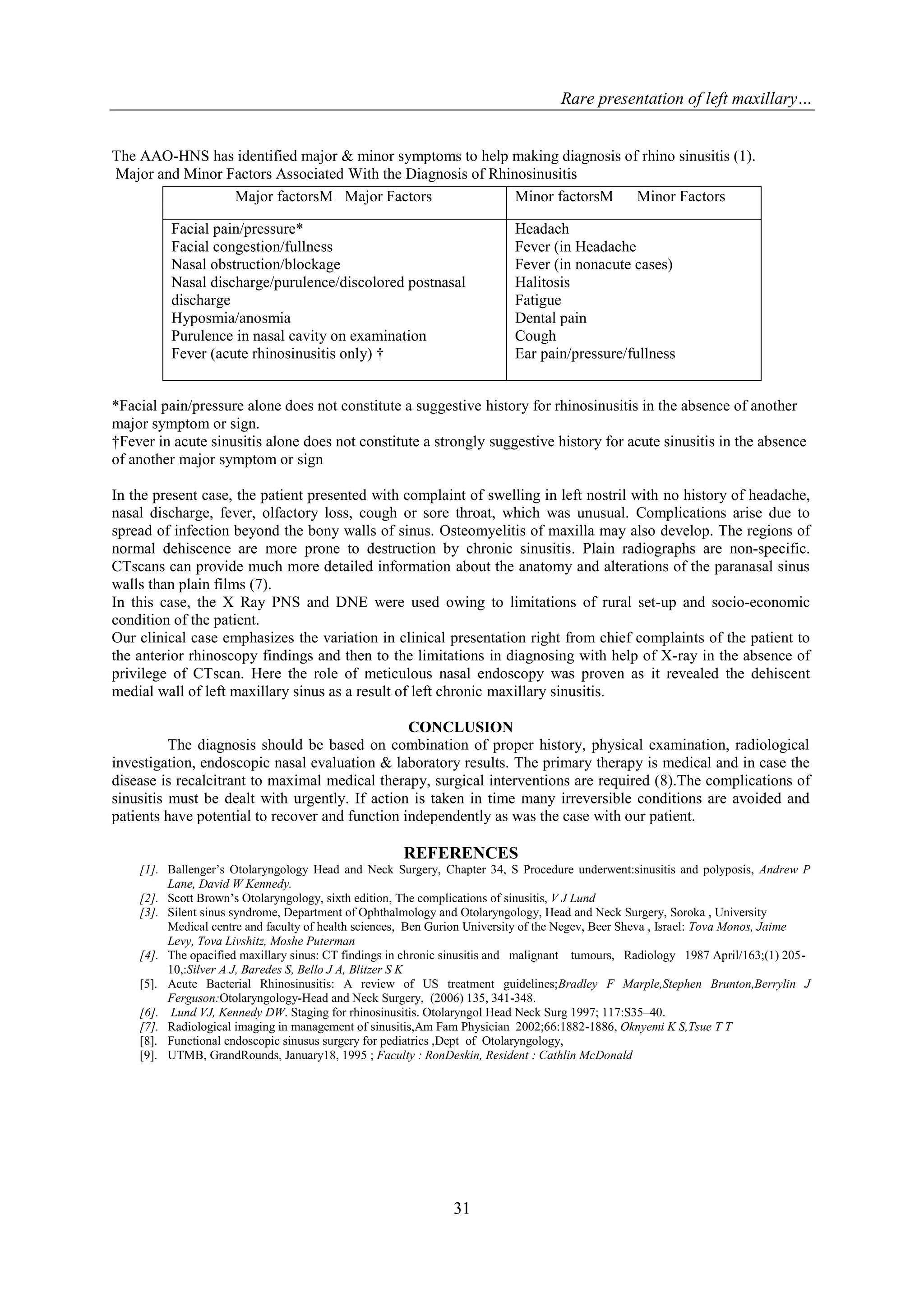 Rare presentation of left maxillary sinusitis: A Case Report | PDF