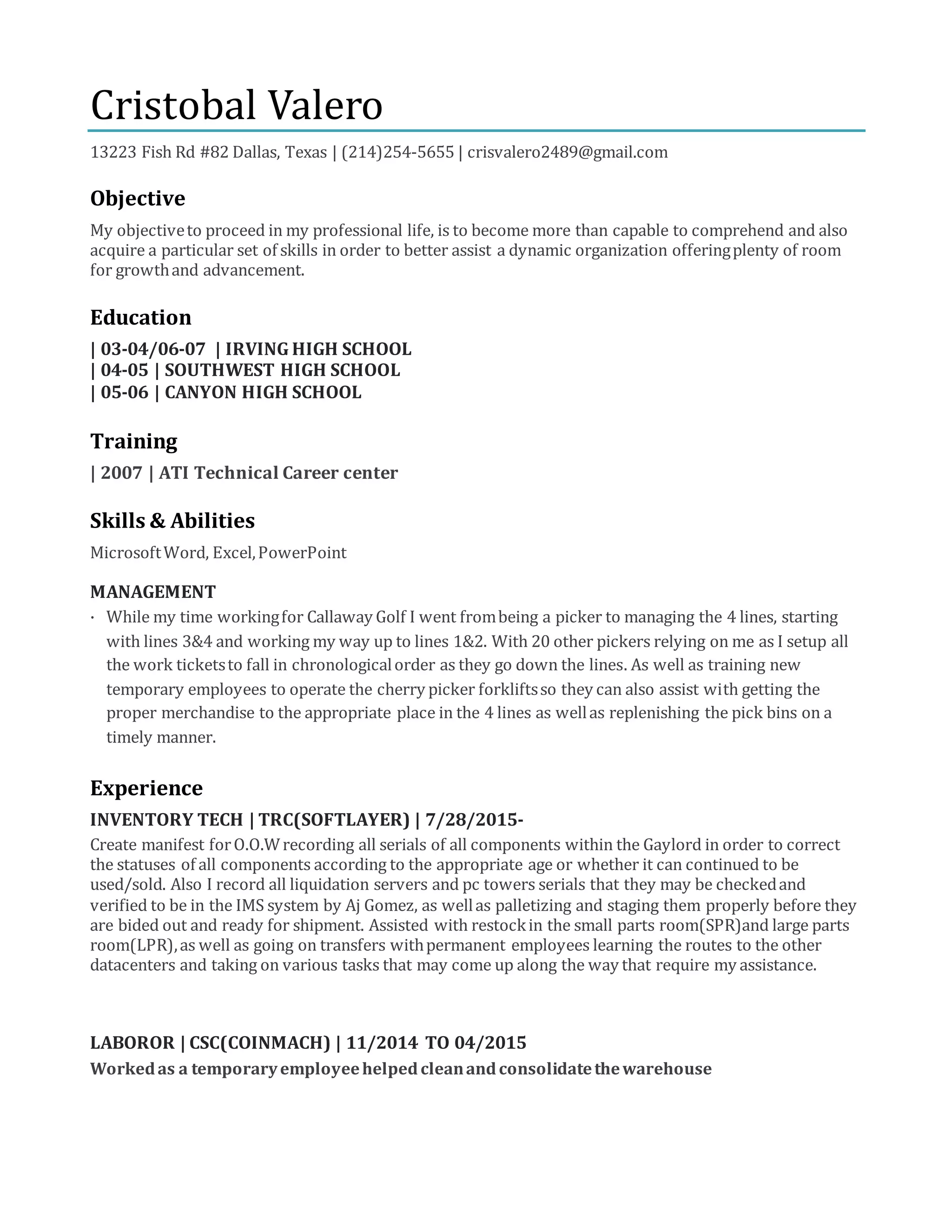 Cristobal Valero Resume | DOCX