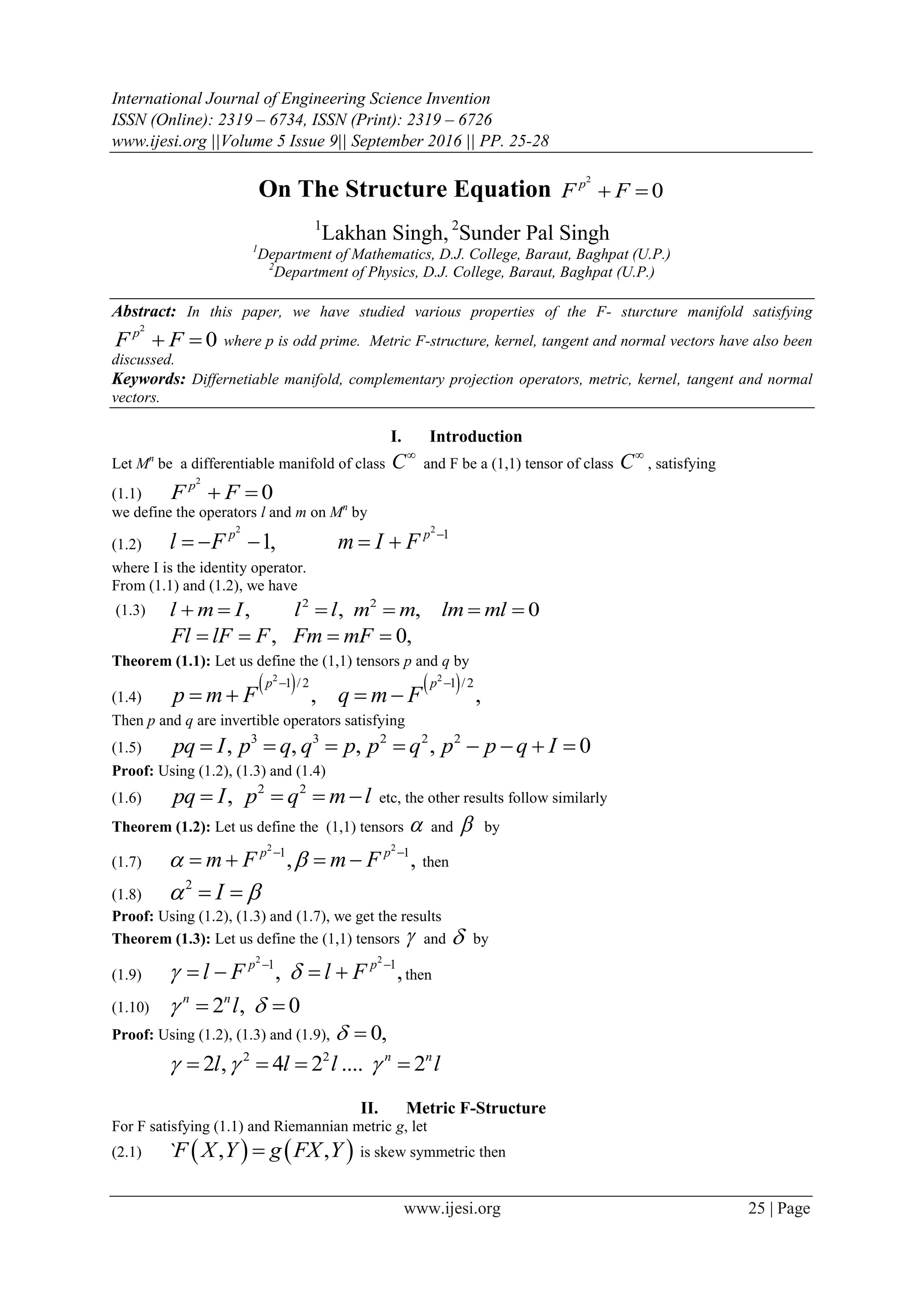 On The Structure Equation 2 0 p F F | PDF