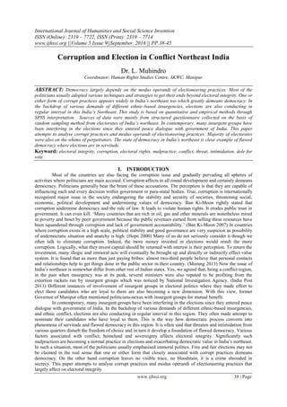 Corruption and Election in Conflict Northeast India | PDF