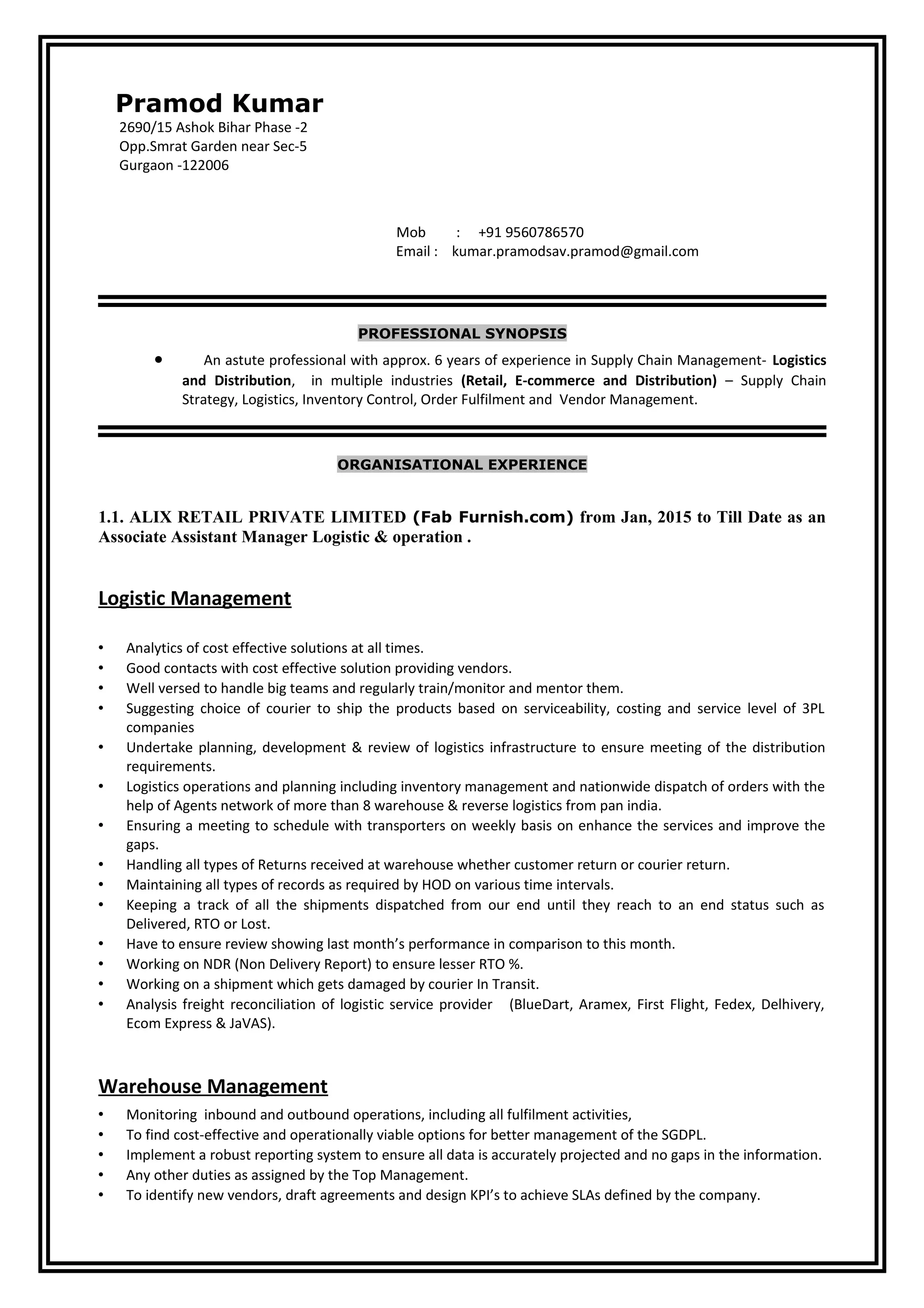 Resume_Pramod | DOC | Logistics | Business