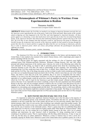 The Metamorphosis of Whitman’s Poetry in Wartime: From Experimentalism ...