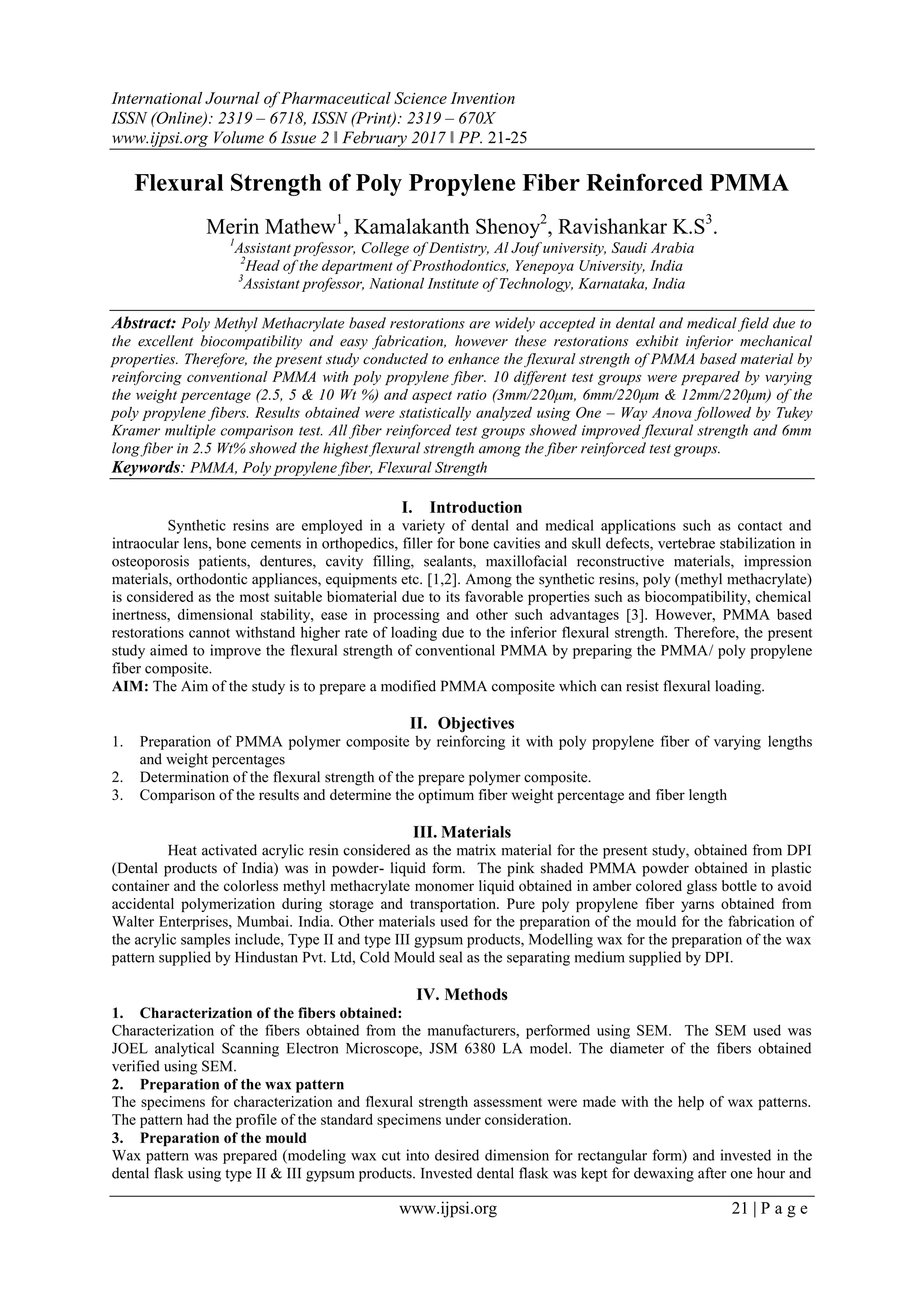 Flexural Strength of Poly Propylene Fiber Reinforced PMMA | PDF