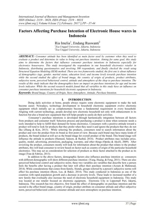 Factors Affecting Purchase Intention of Electronic House wares in Indonesia | PDF