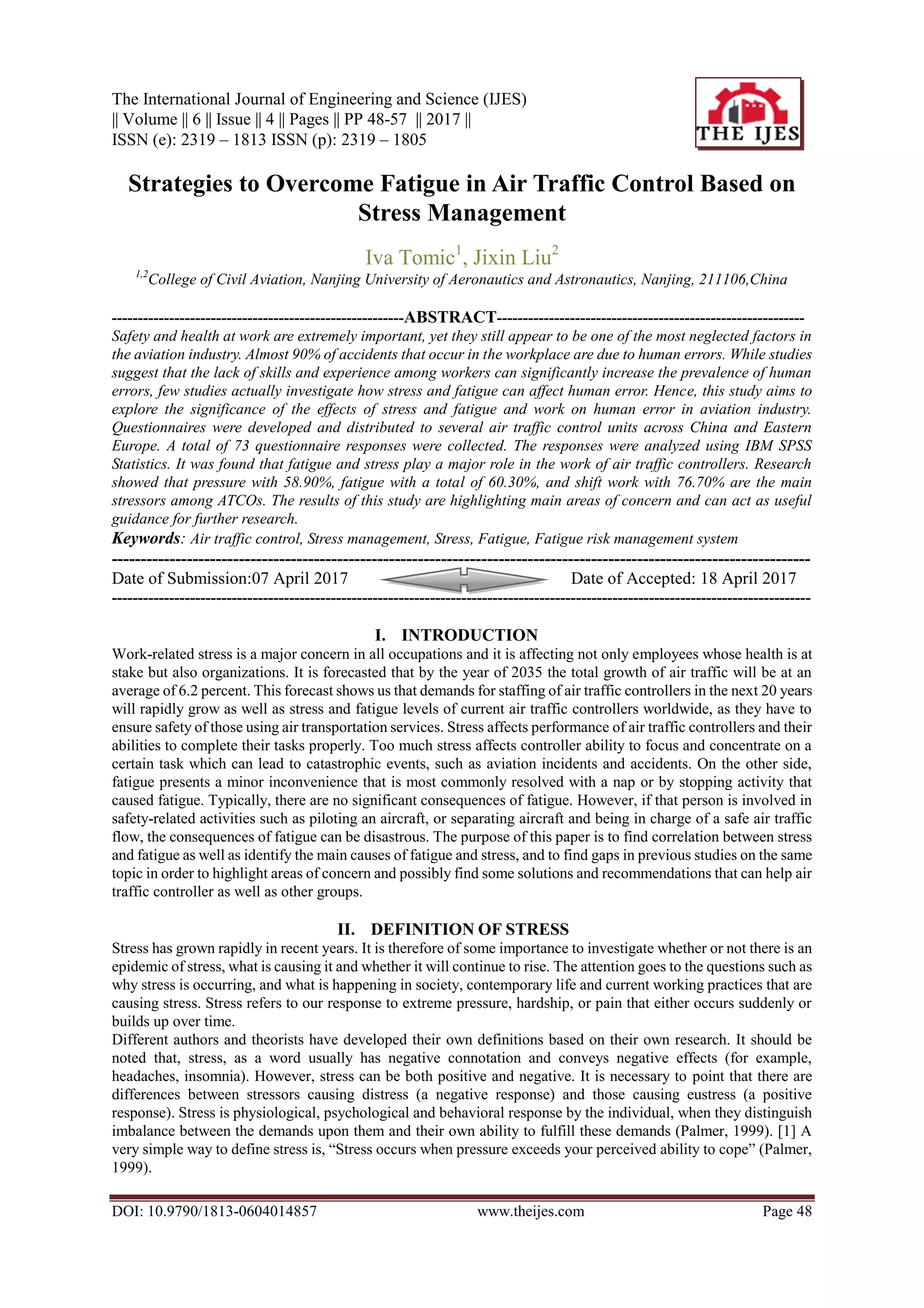 Strategies to Overcome Fatigue in Air Traffic Control Based on Stress ...