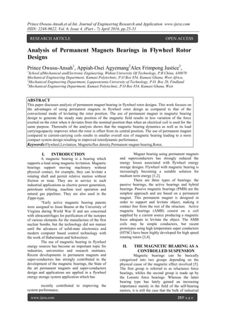 Analysis of Permanent Magnets Bearings in Flywheel Rotor Designs | PDF