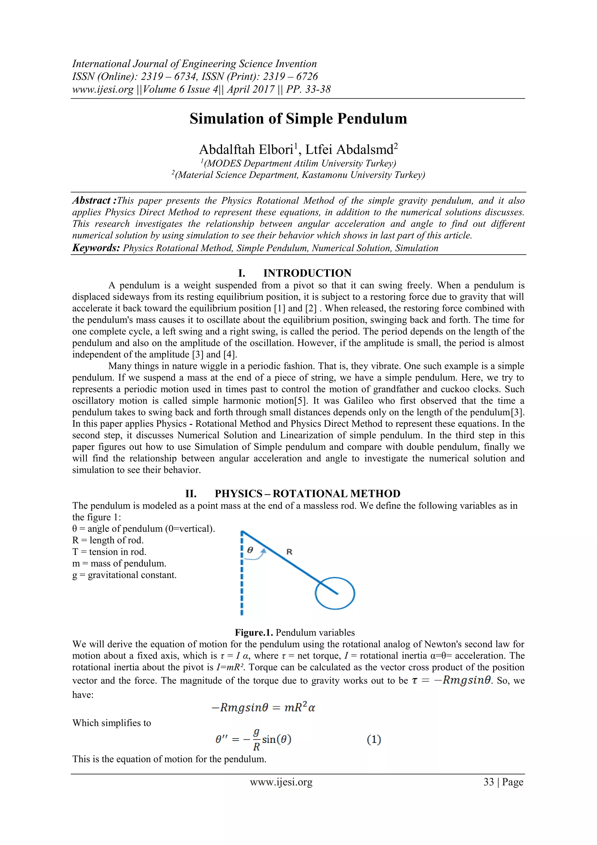Simulation of Simple Pendulum | PDF
