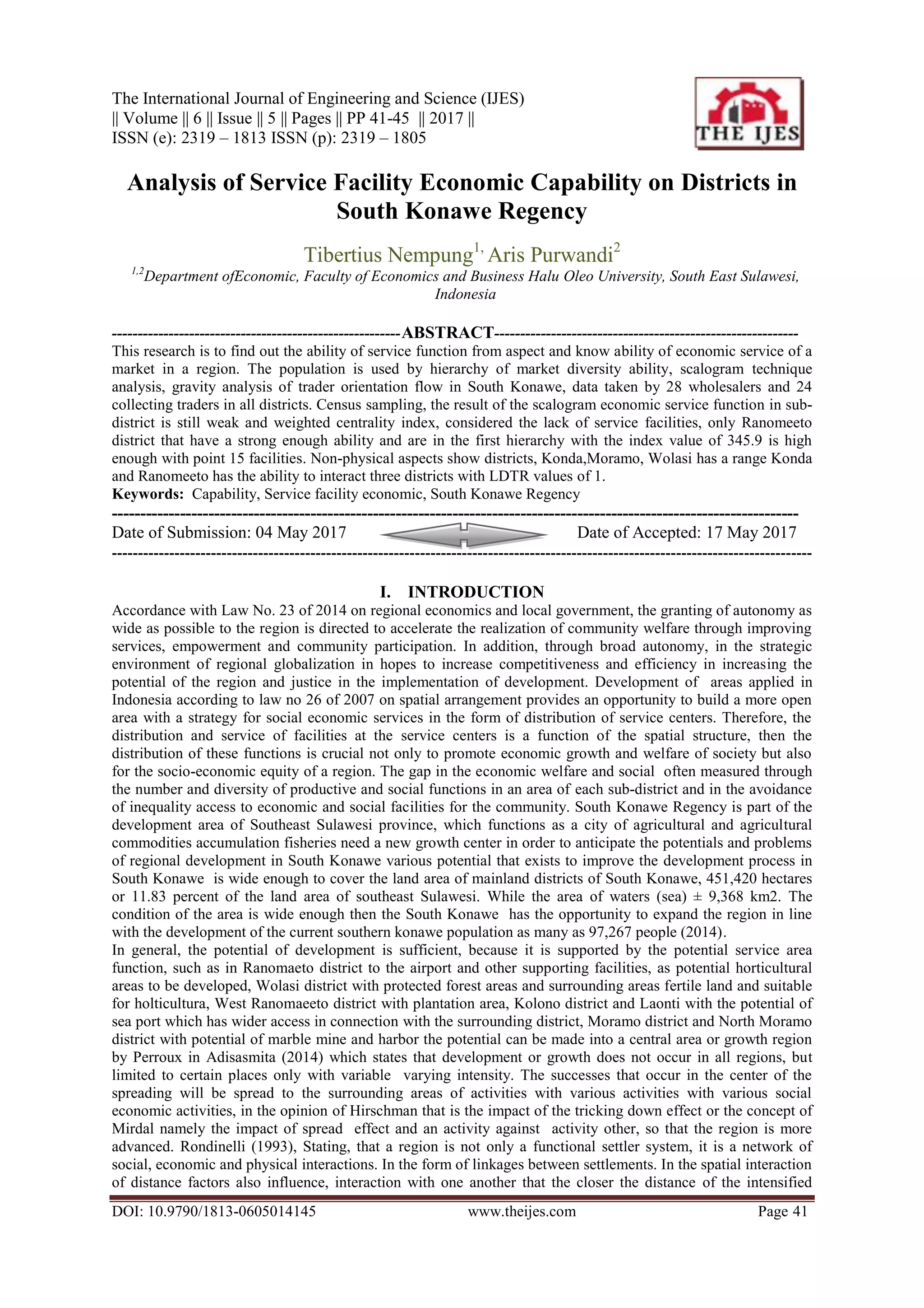 Analysis of Service Facility Economic Capability on Districts in South ...