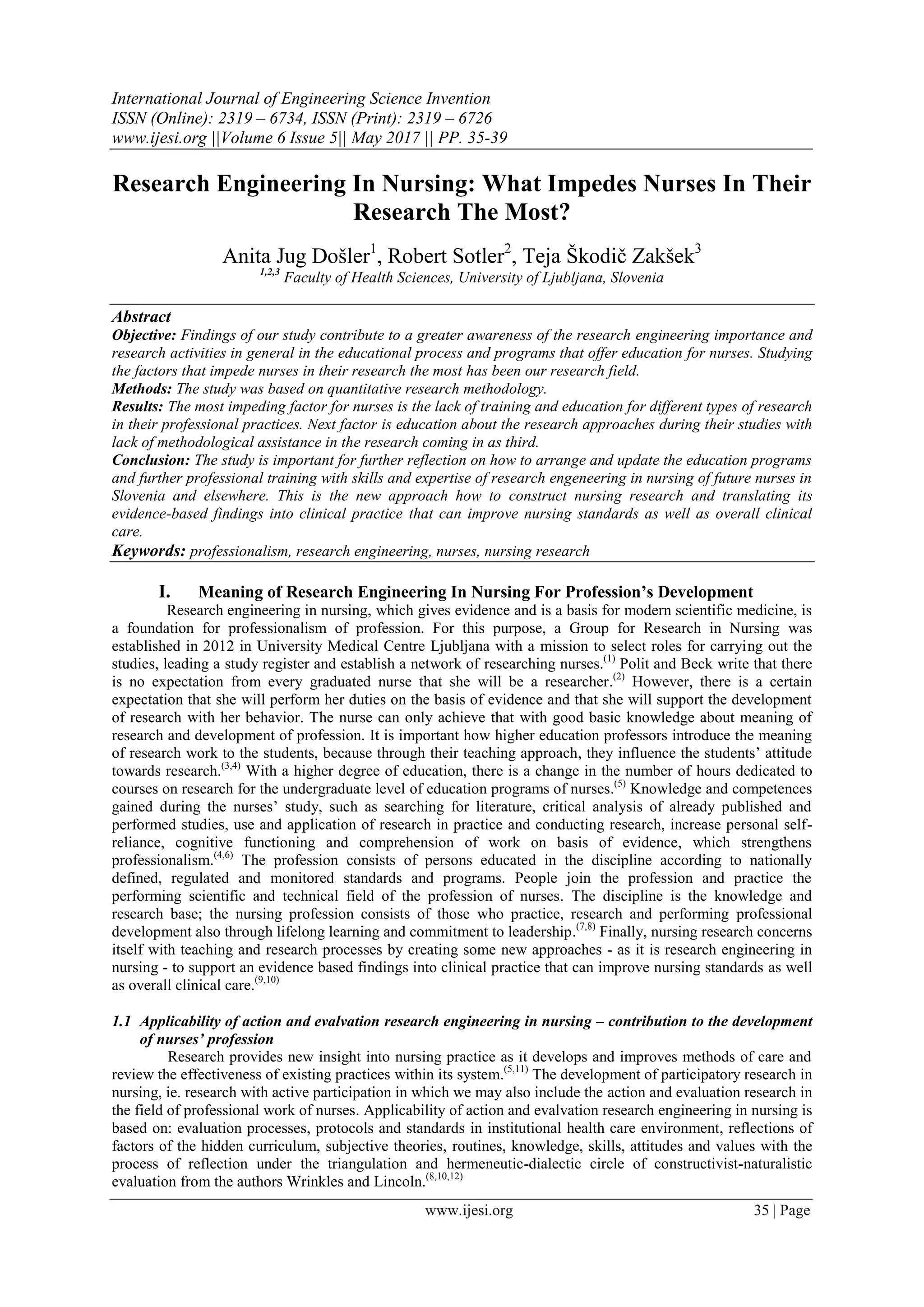 Research Engineering In Nursing: What Impedes Nurses In Their Research ...