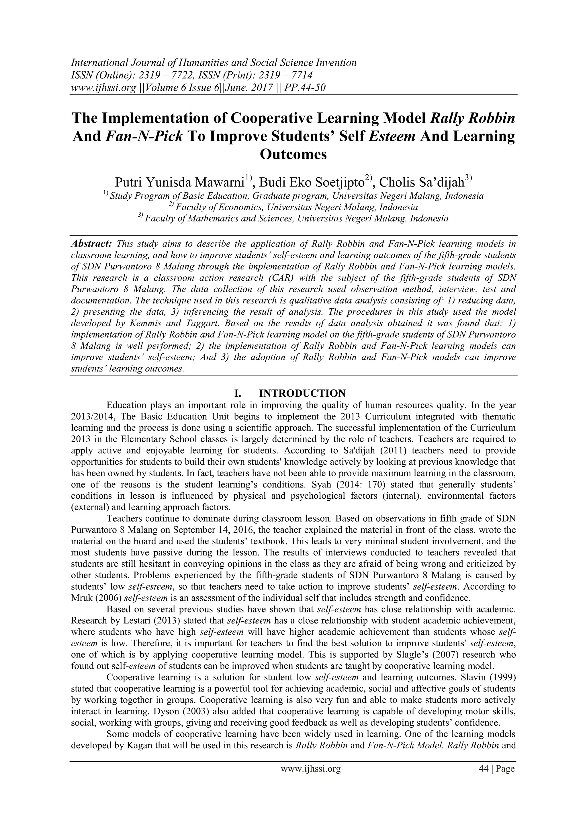 The Implementation of Cooperative Learning Model Rally Robbin And Fan-N ...