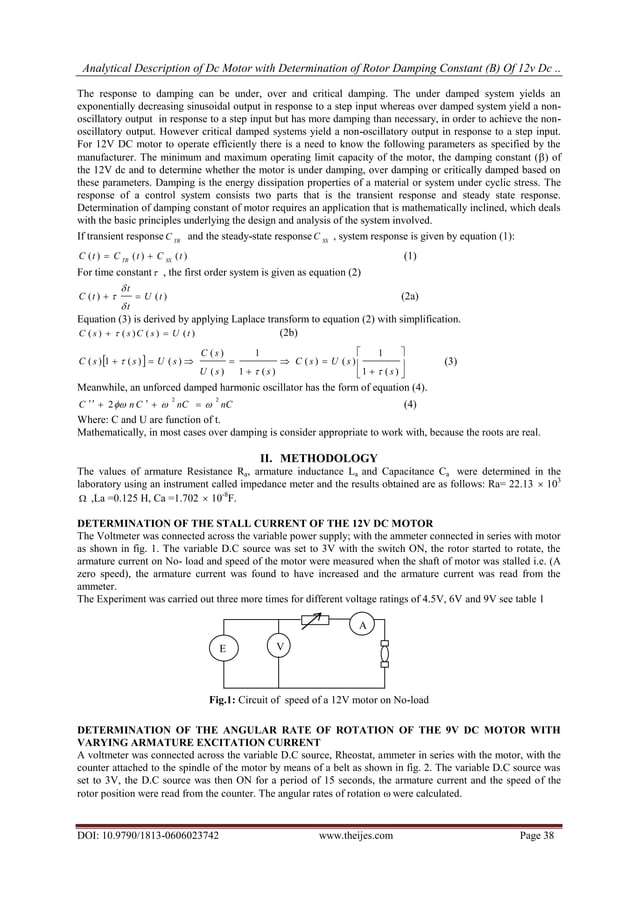 Analytical Description of Dc Motor with Determination of Rotor Damping ...