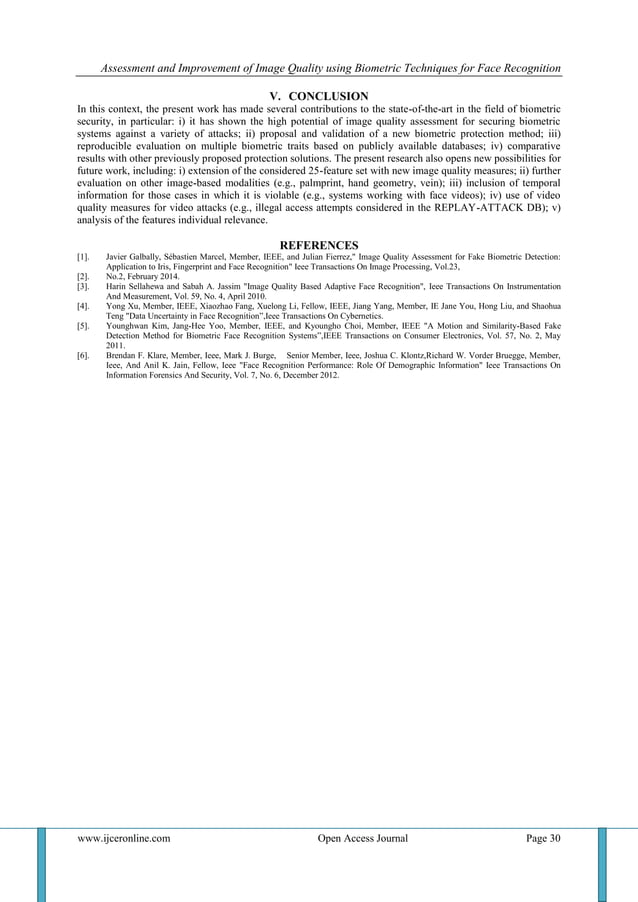 Assessment and Improvement of Image Quality using Biometric Techniques ...