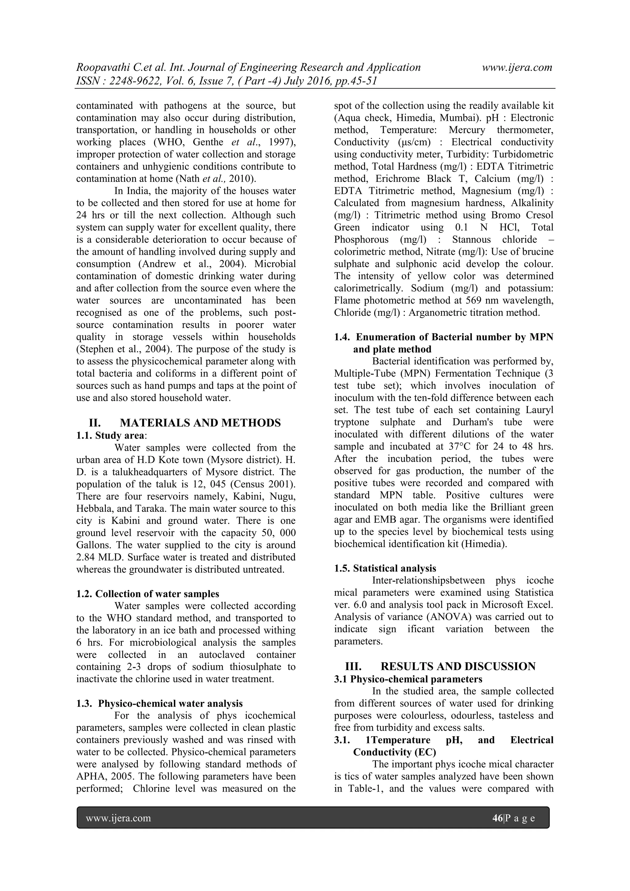 Assessment of physicochemical and bacteriological drinking water ...