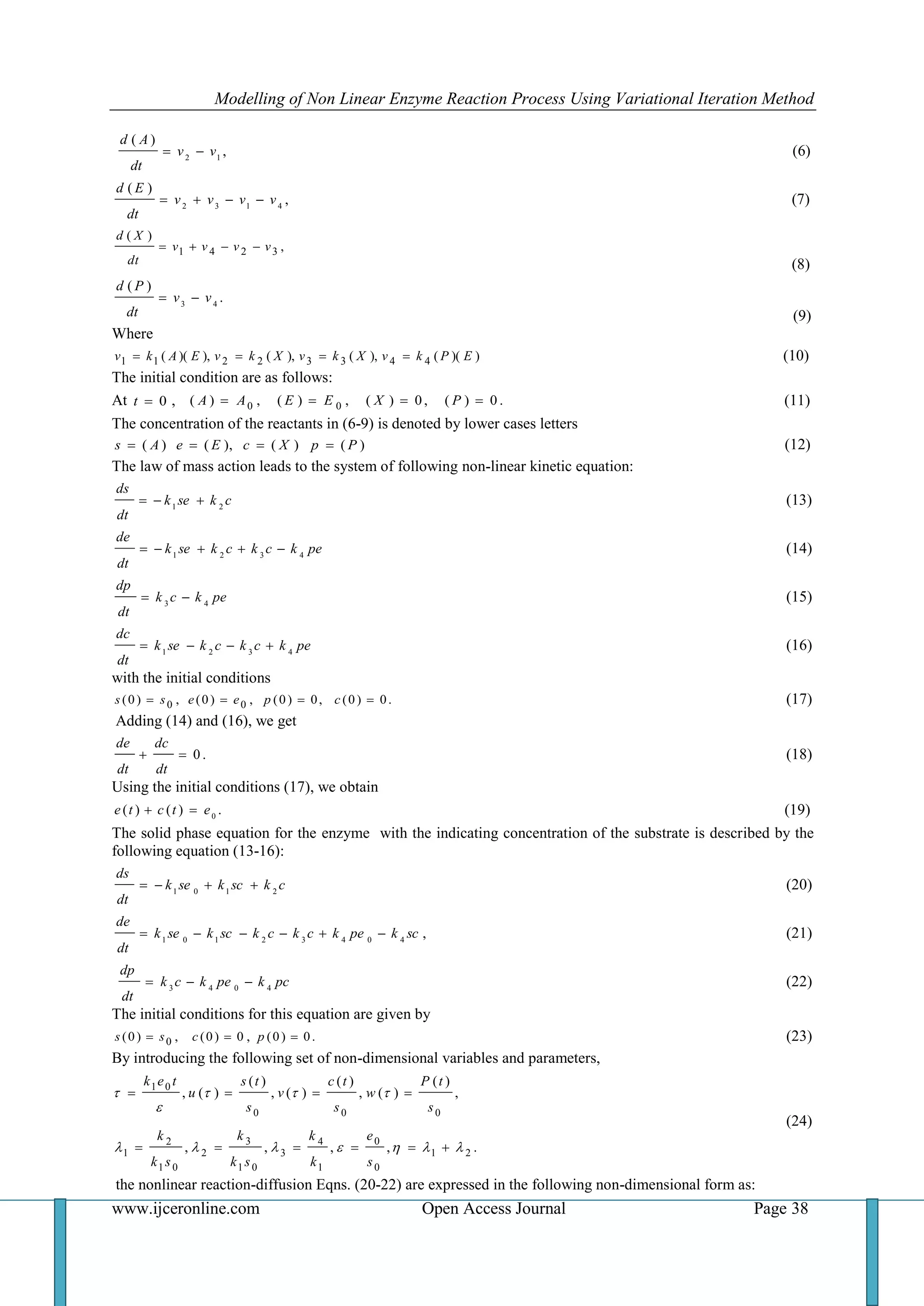 Modelling of Non Linear Enzyme Reaction Process Using Variational Iteration Method | PDF