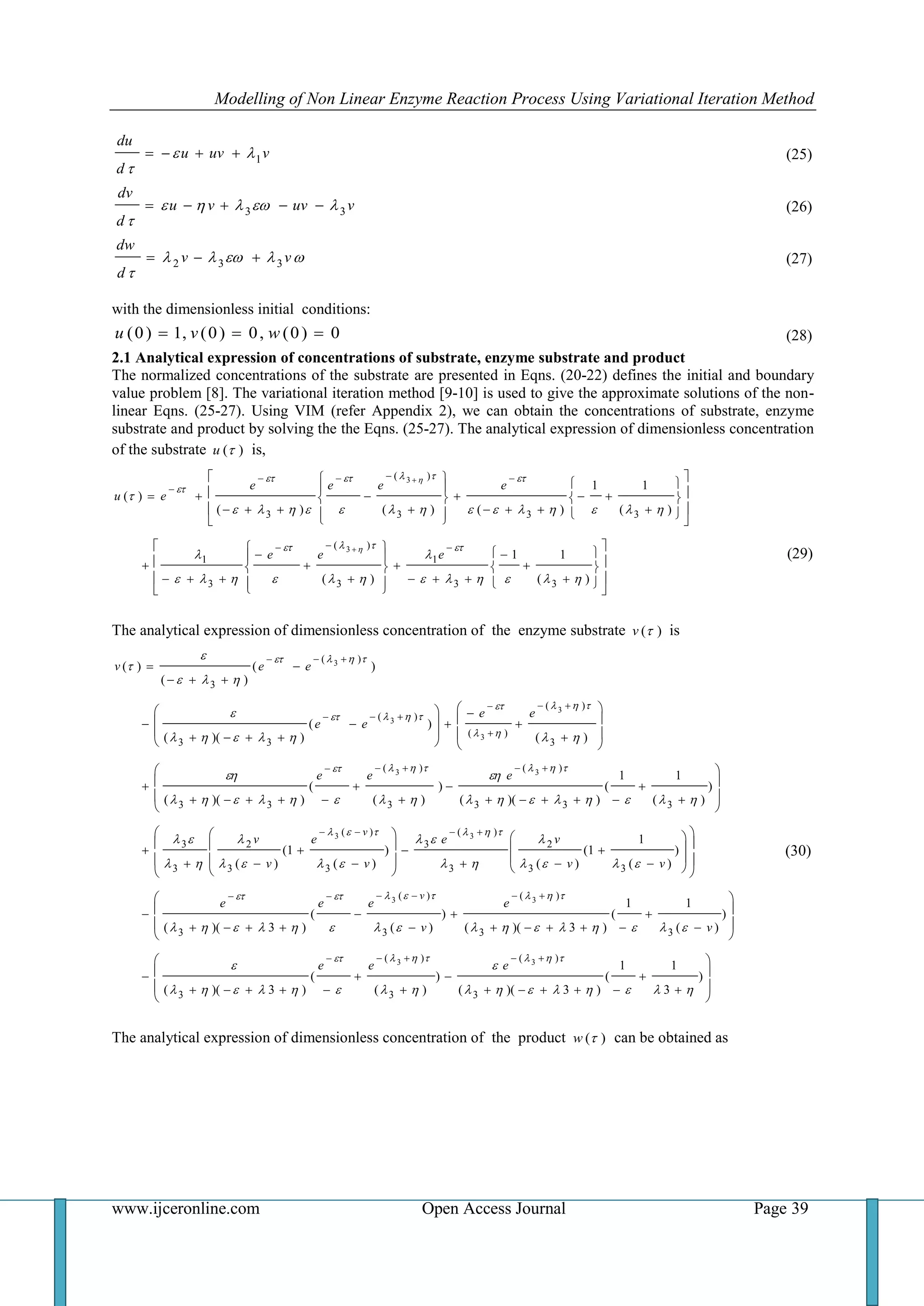 Modelling of Non Linear Enzyme Reaction Process Using Variational Iteration Method | PDF