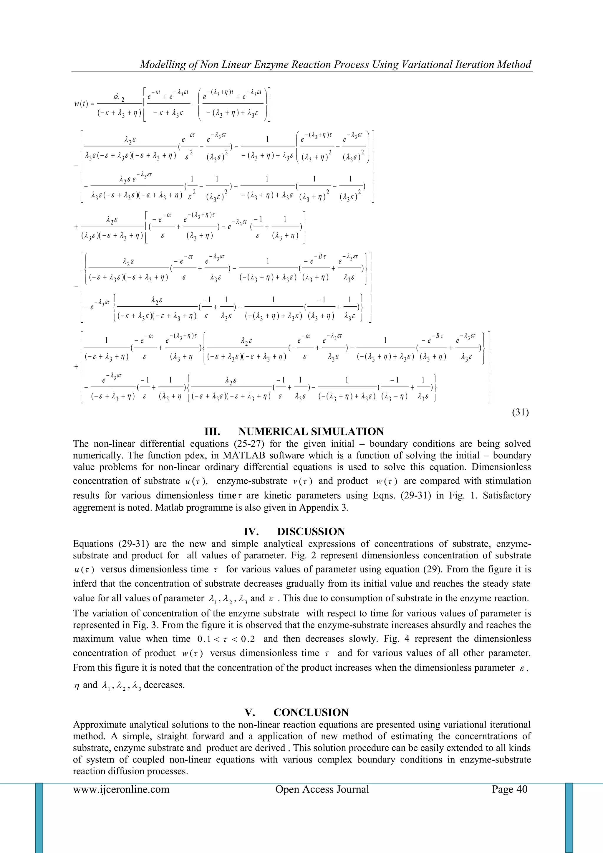 Modelling of Non Linear Enzyme Reaction Process Using Variational Iteration Method | PDF