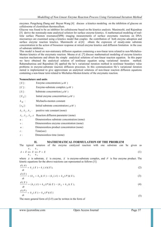 Modelling of Non Linear Enzyme Reaction Process Using Variational Iteration Method | PDF