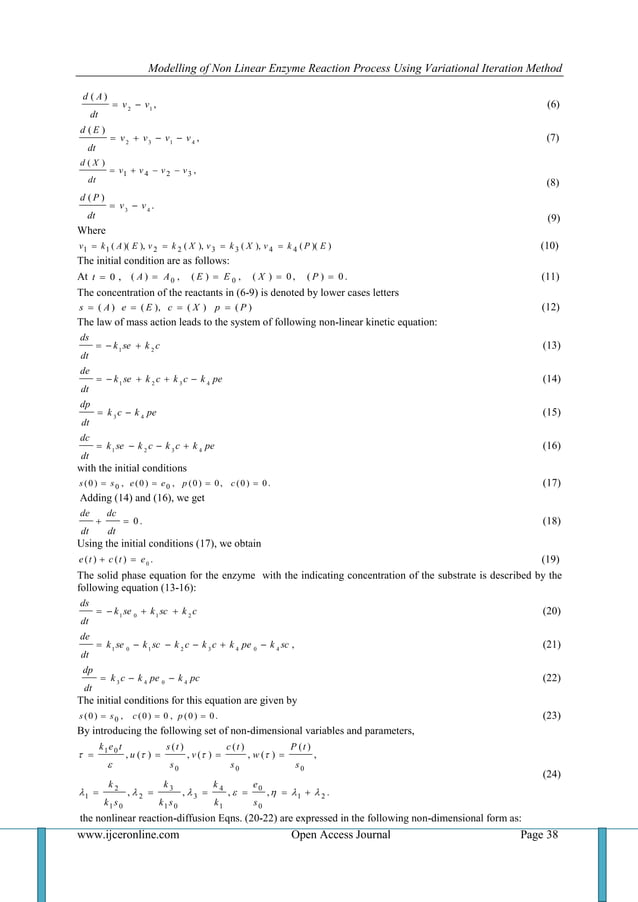 Modelling of Non Linear Enzyme Reaction Process Using Variational Iteration Method | PDF