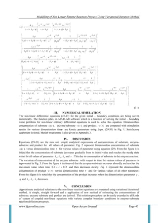 Modelling of Non Linear Enzyme Reaction Process Using Variational Iteration Method | PDF