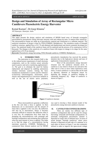 Design and Simulation of Array of Rectangular Micro Cantilevers Piezoelectric Energy Harvester | PDF