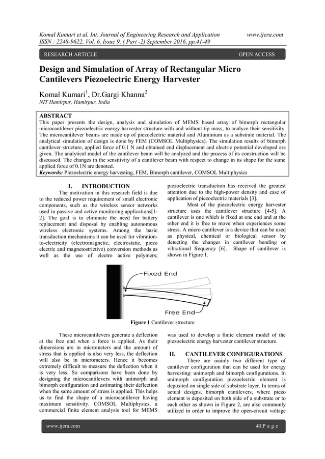 Design and Simulation of Array of Rectangular Micro Cantilevers Piezoelectric Energy Harvester ...