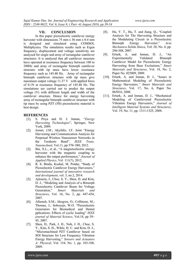 Design and Simulation of Array of Rectangular Micro Cantilevers Piezoelectric Energy Harvester ...
