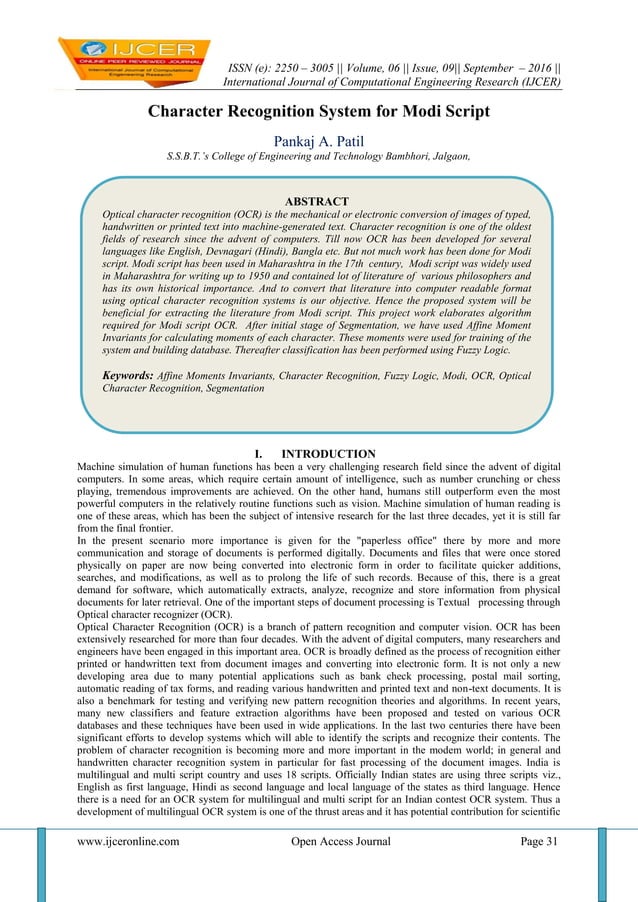 Character Recognition System for Modi Script | PDF | Desktop Publishing | Computer Software and ...