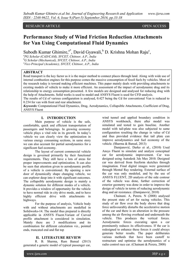 Performance Study of Wind Friction Reduction Attachments for Van Using Computational Fluid ...