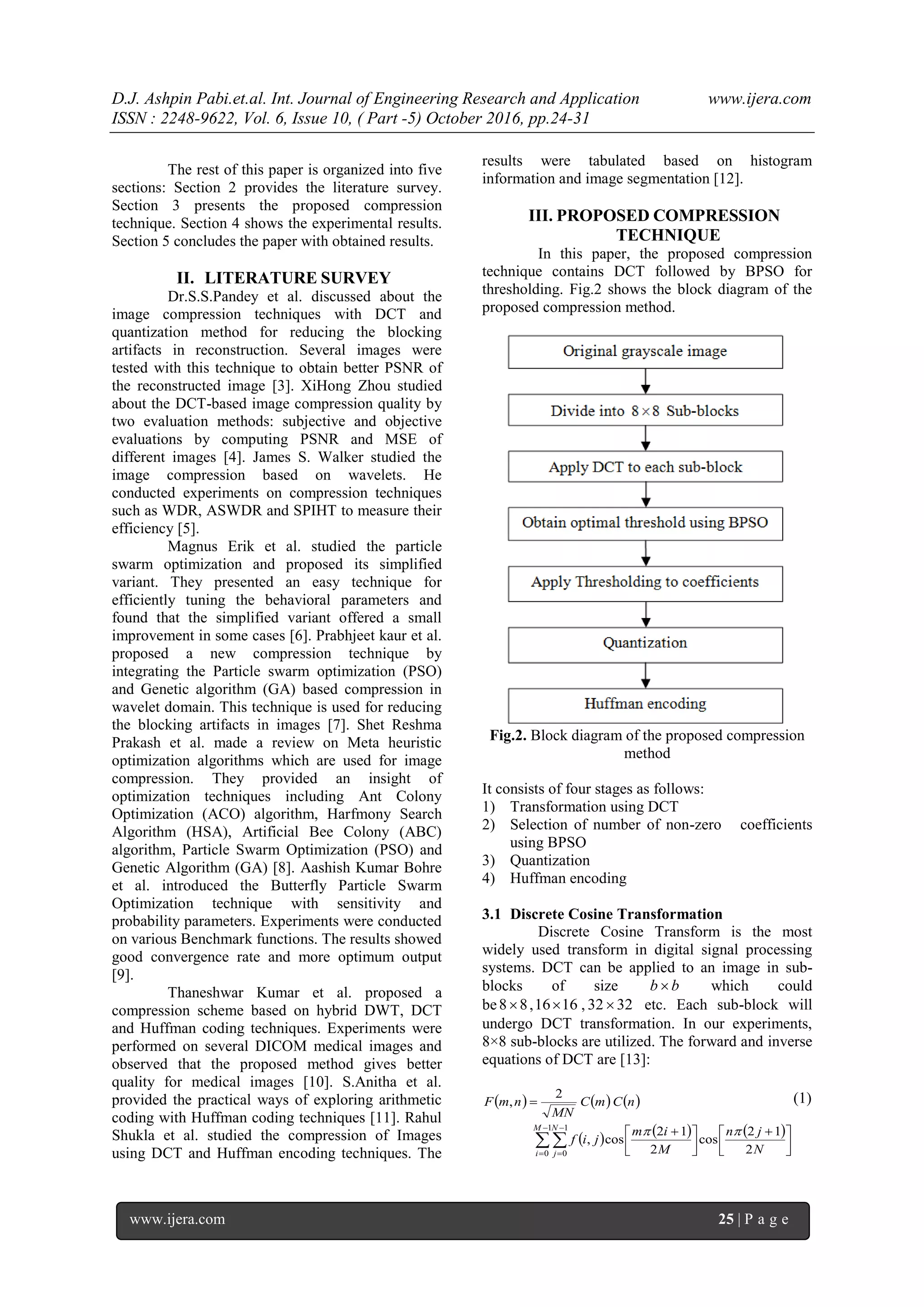 Image Compression based on DCT and BPSO for MRI and Standard Images | PDF