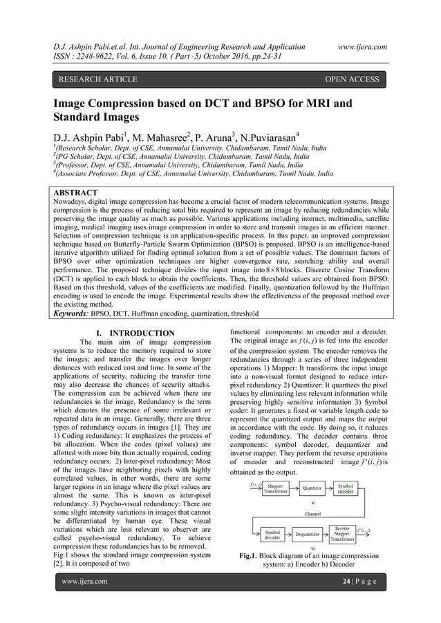 Image Compression based on DCT and BPSO for MRI and Standard Images | PDF