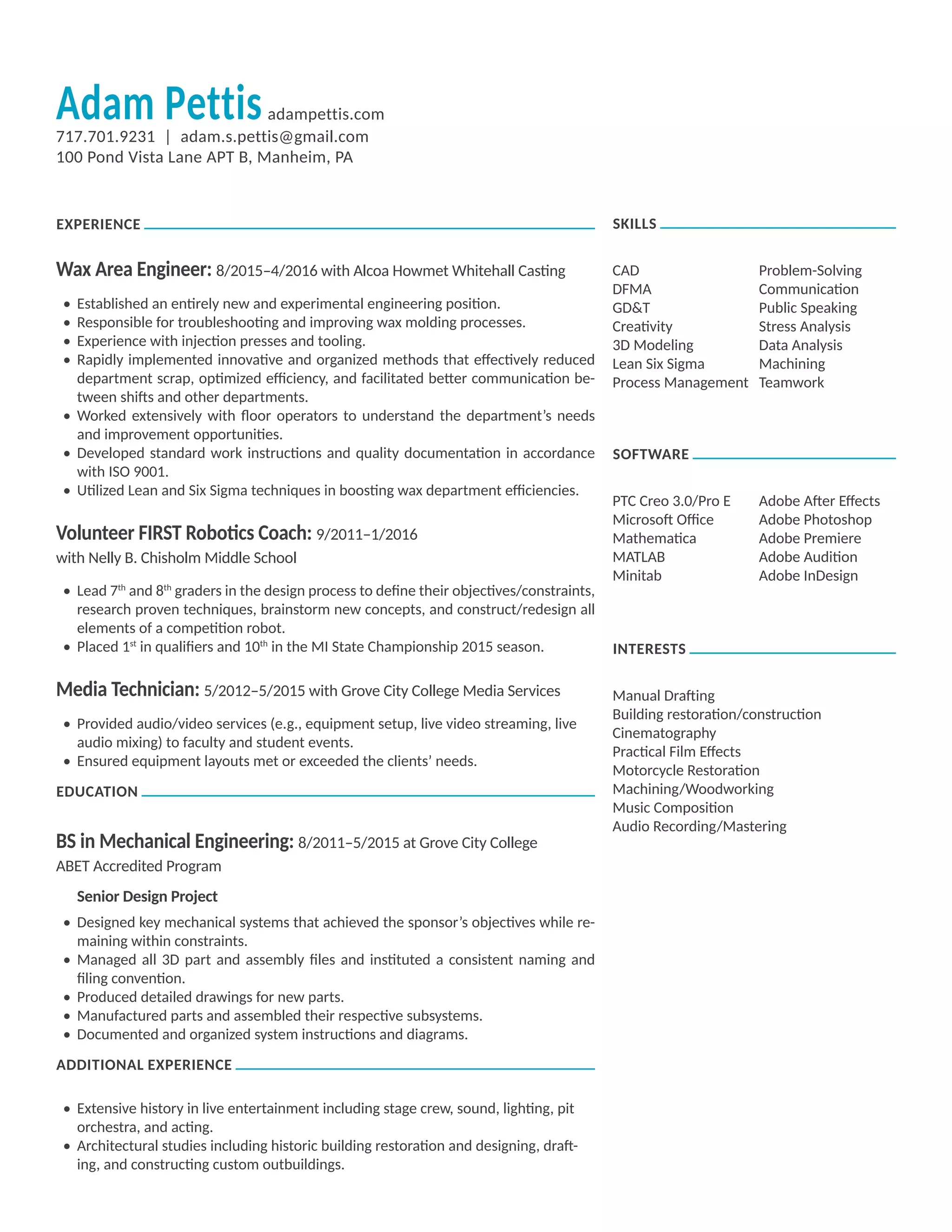 Adam Pettis Resume v9 | PDF | Hobbies & Interests