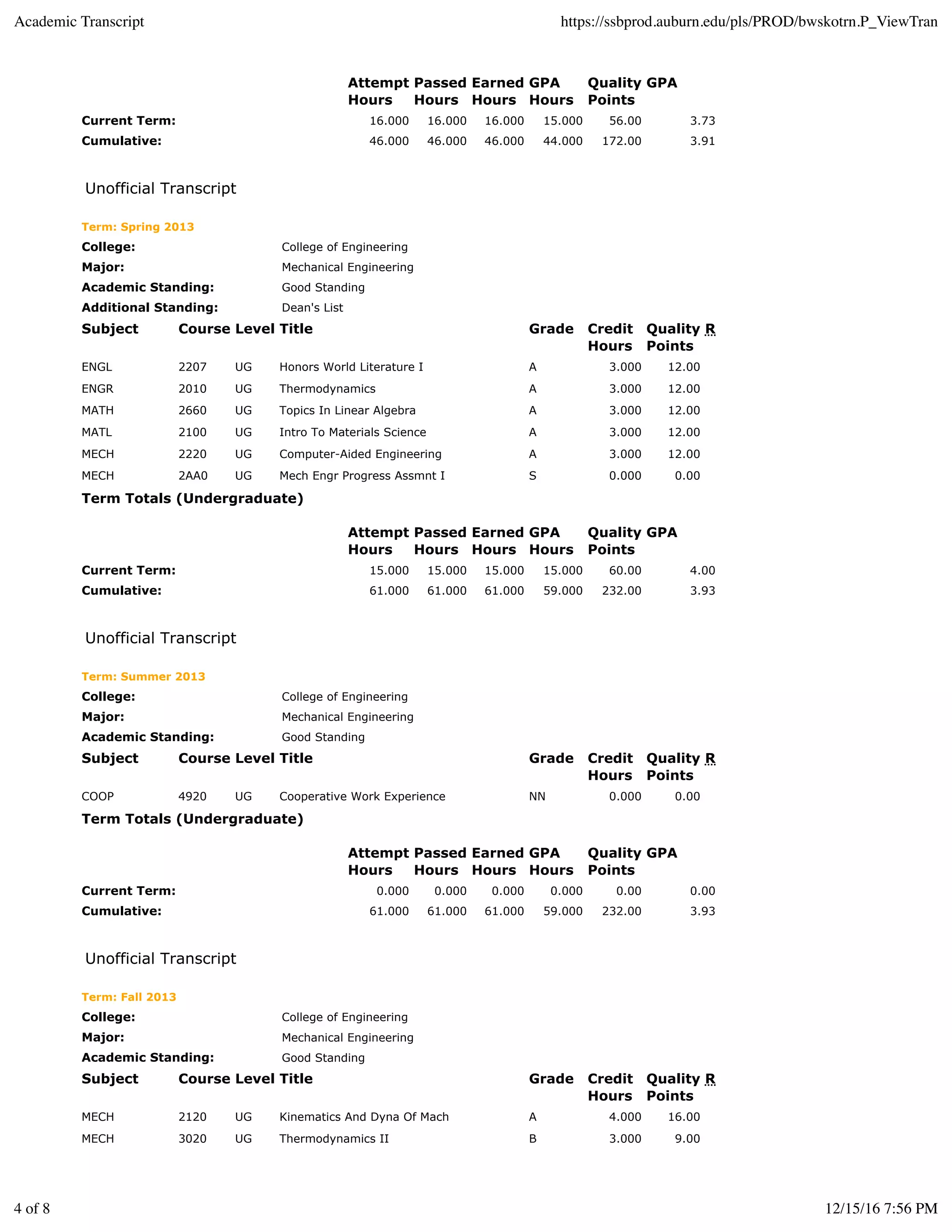Academic Transcript | PDF