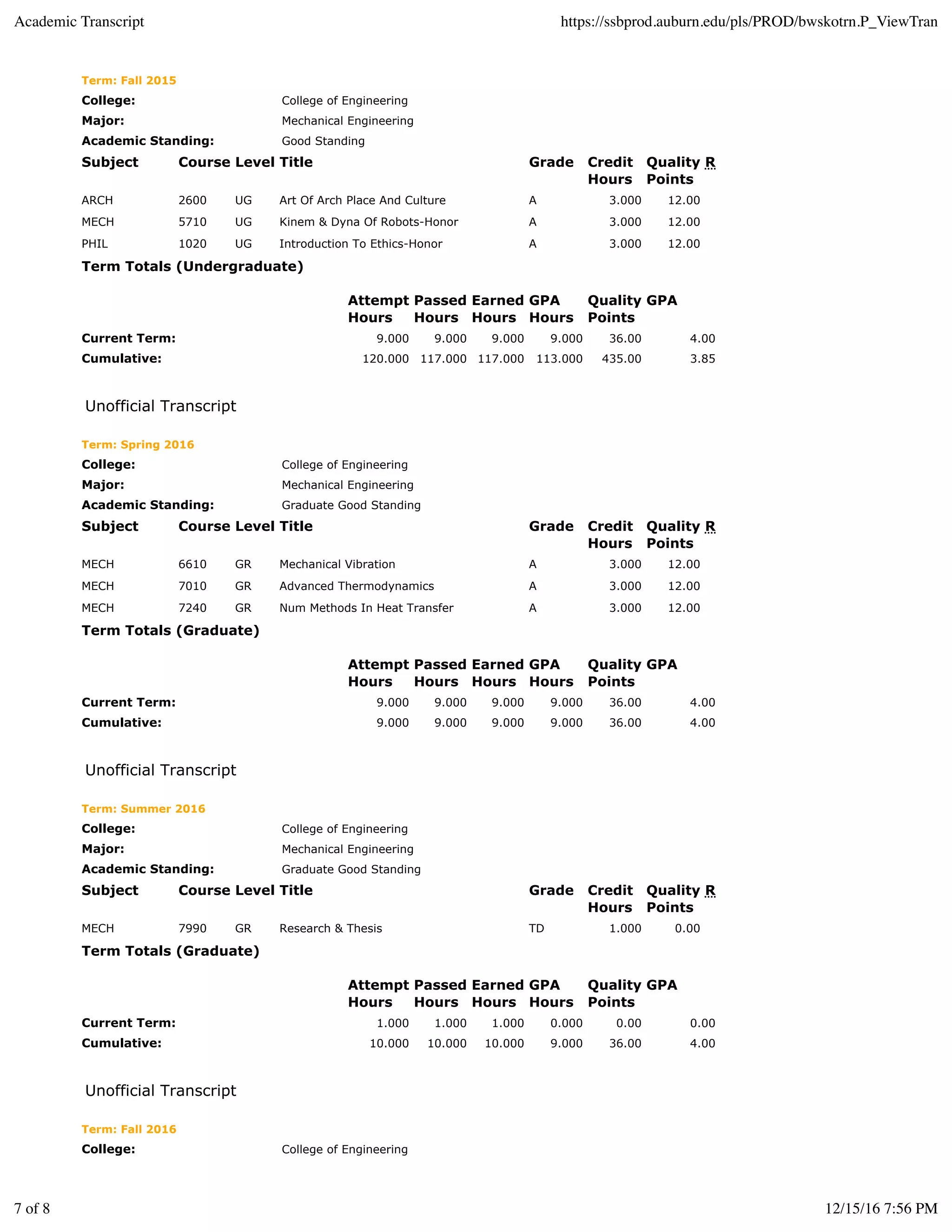 Academic Transcript | PDF
