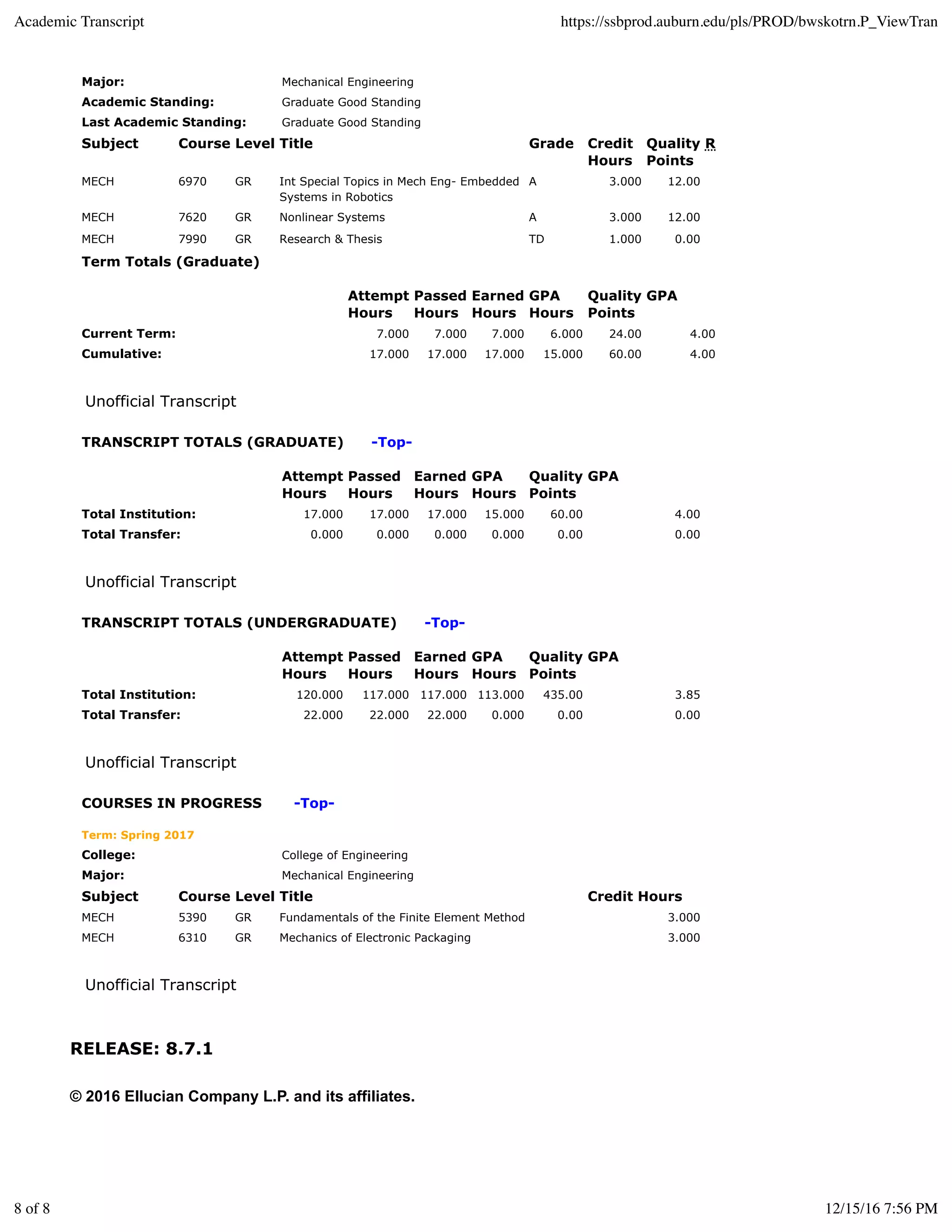 Academic Transcript | PDF