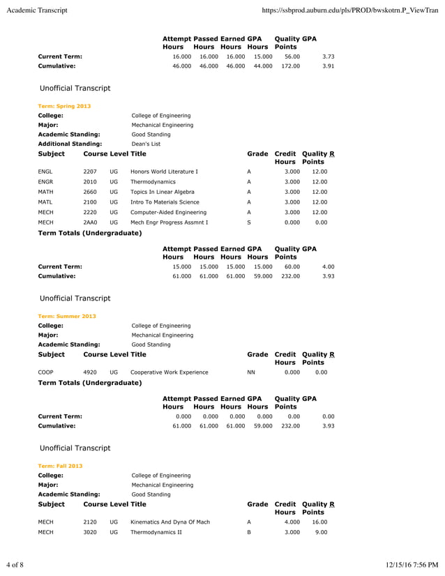 Academic Transcript | PDF