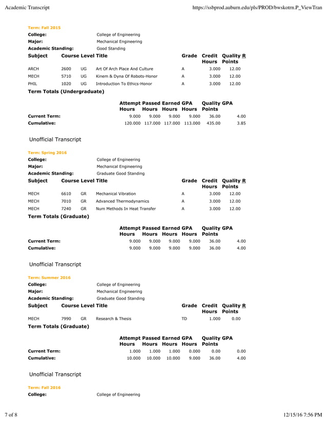 Academic Transcript | PDF