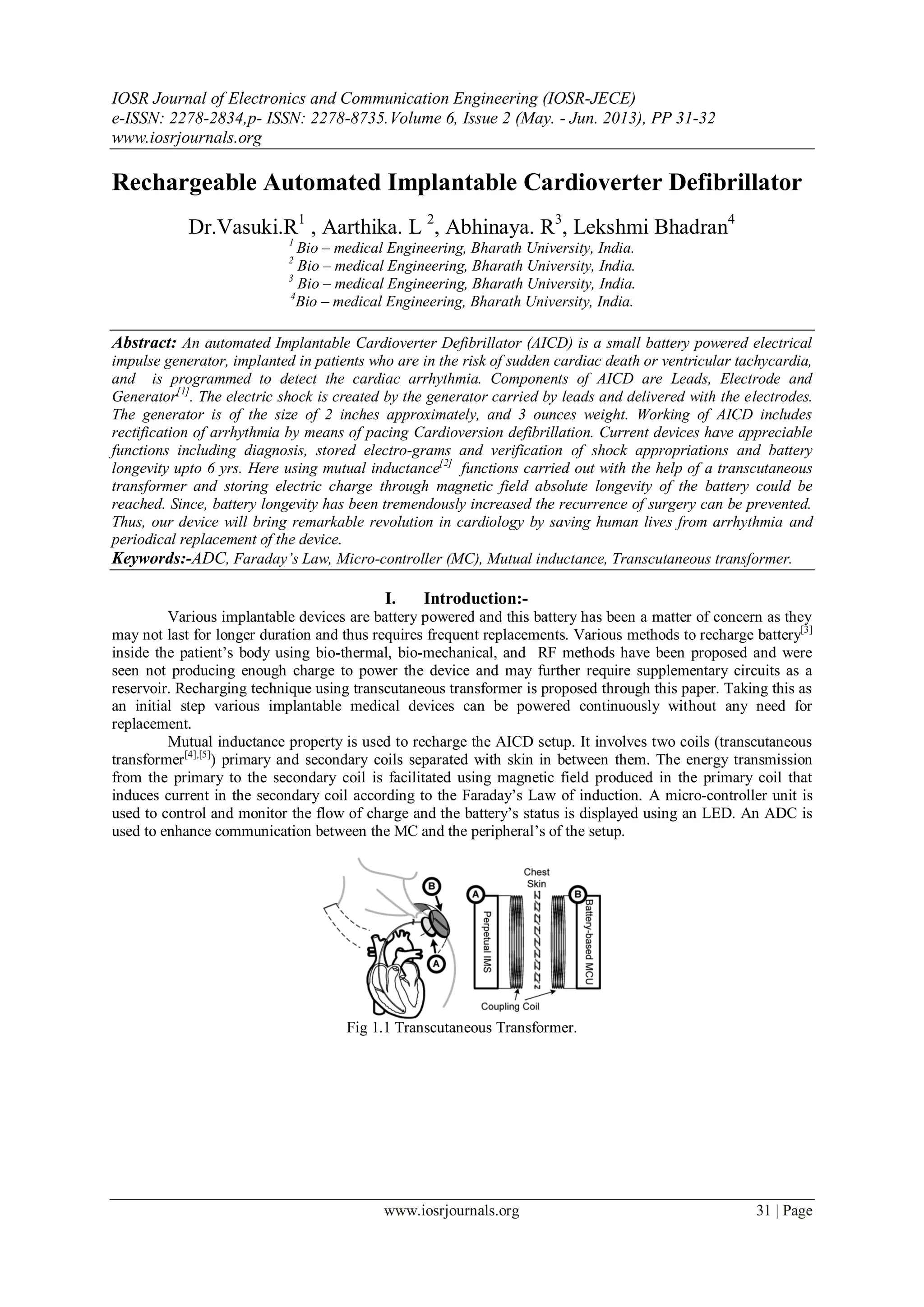 Rechargeable Automated Implantable Cardioverter Defibrillator | PDF